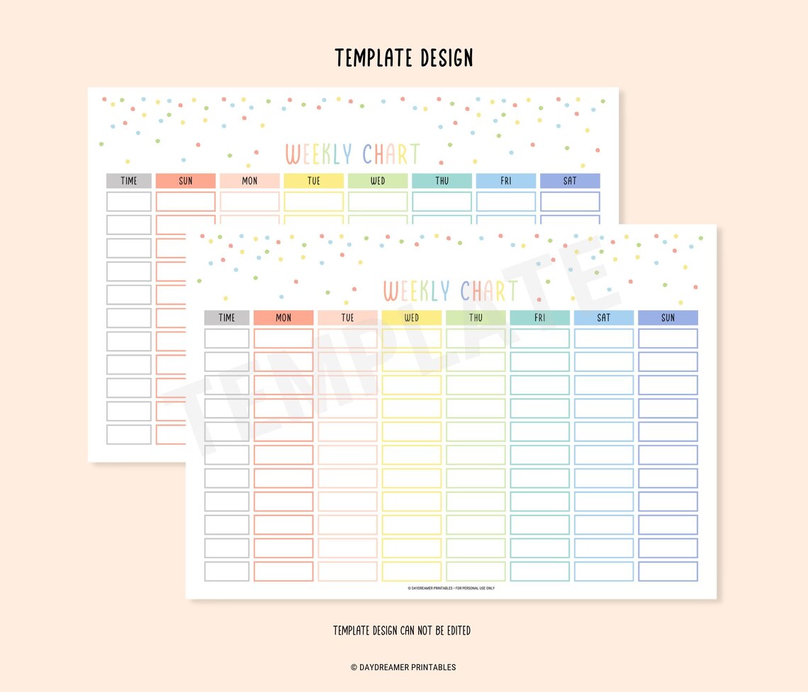 Editable Kids Weekly Planner Schedule Chart Kids Daily - Etsy