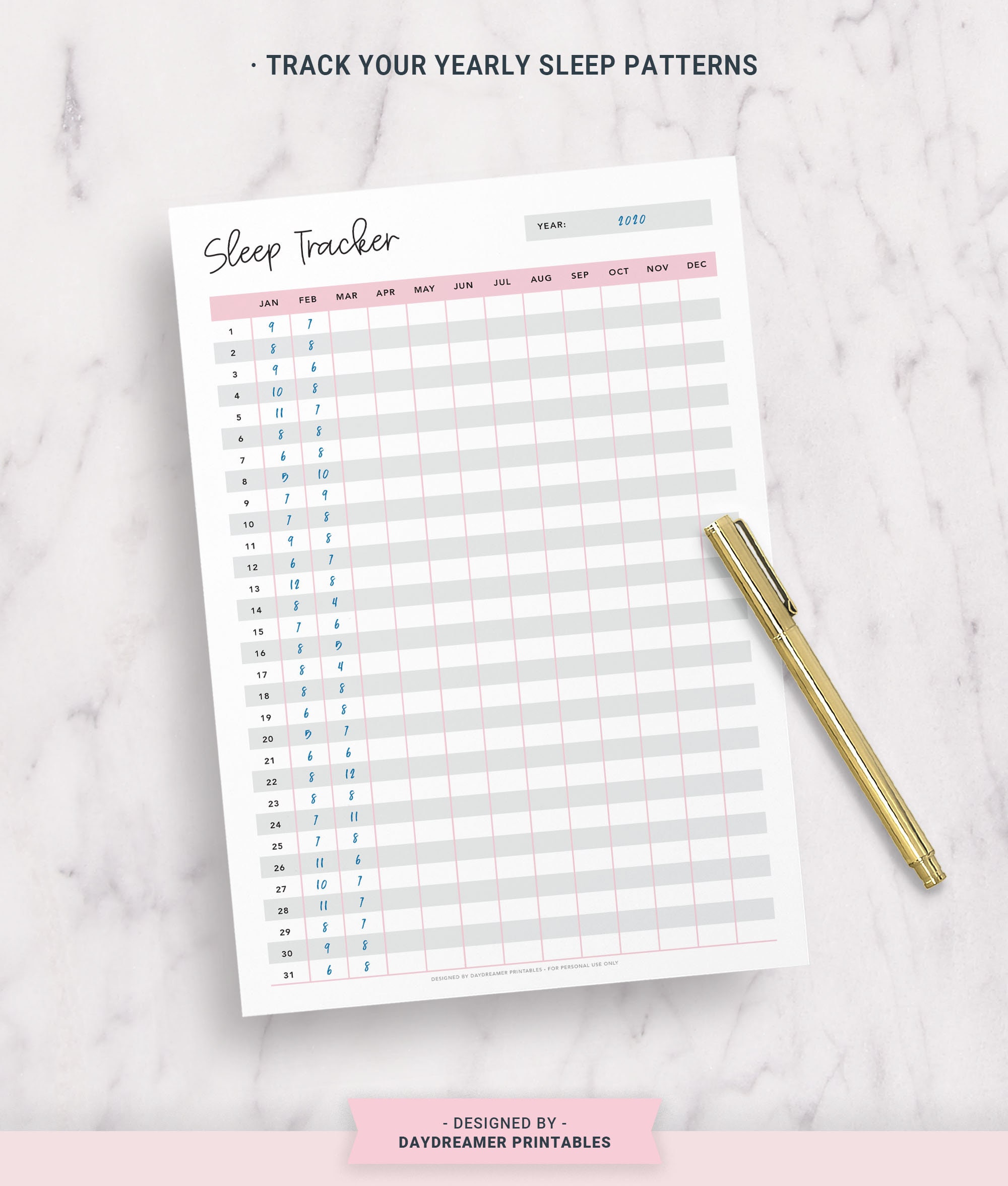 Sleep Tracker Printable, Sleeping Log, Sleep Journal, Self Care Chart ...
