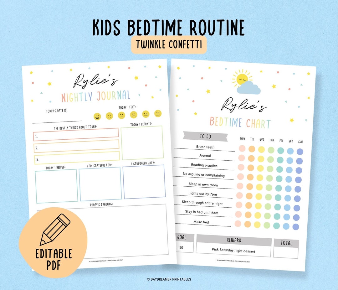 Kids Bedtime Routine Printable | Ready for Bed Checklist and Gratitude ...
