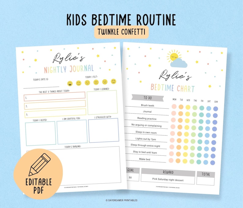 Kids Bedtime Routine Printable | Ready for Bed Checklist and Gratitude ...