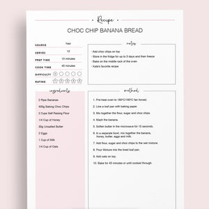 Editable Recipe Template, Printable Recipe Sheet, Recipe Book ...