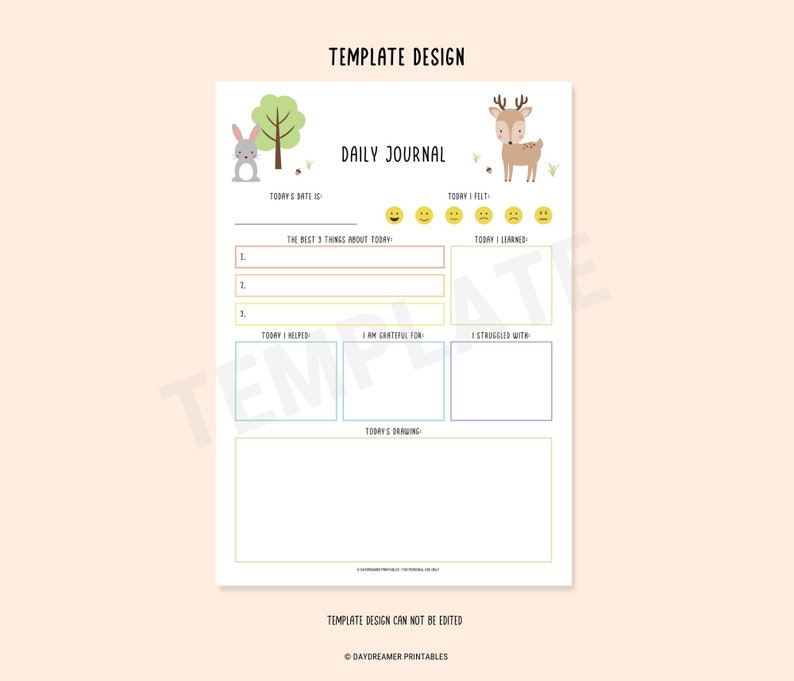 Gratitude Journal Printable Template for Kids, Personalized Daily ...