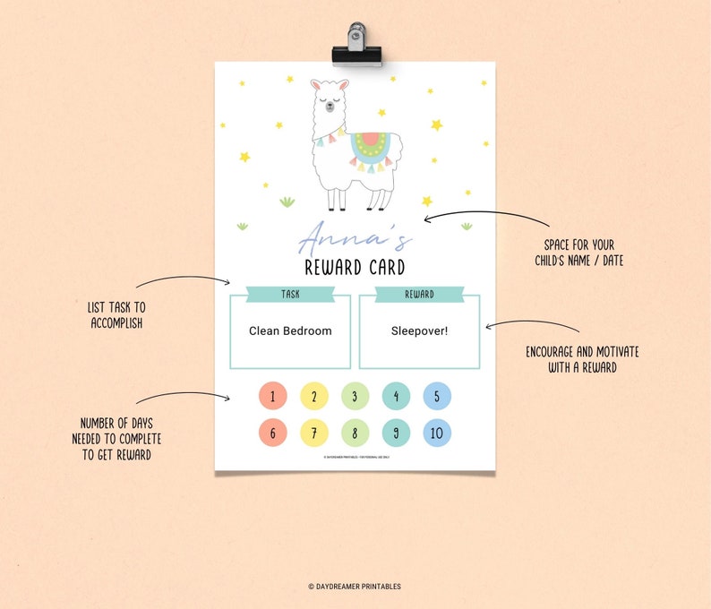 Kids Reward Card Editable Reward Chart for Kids - Etsy