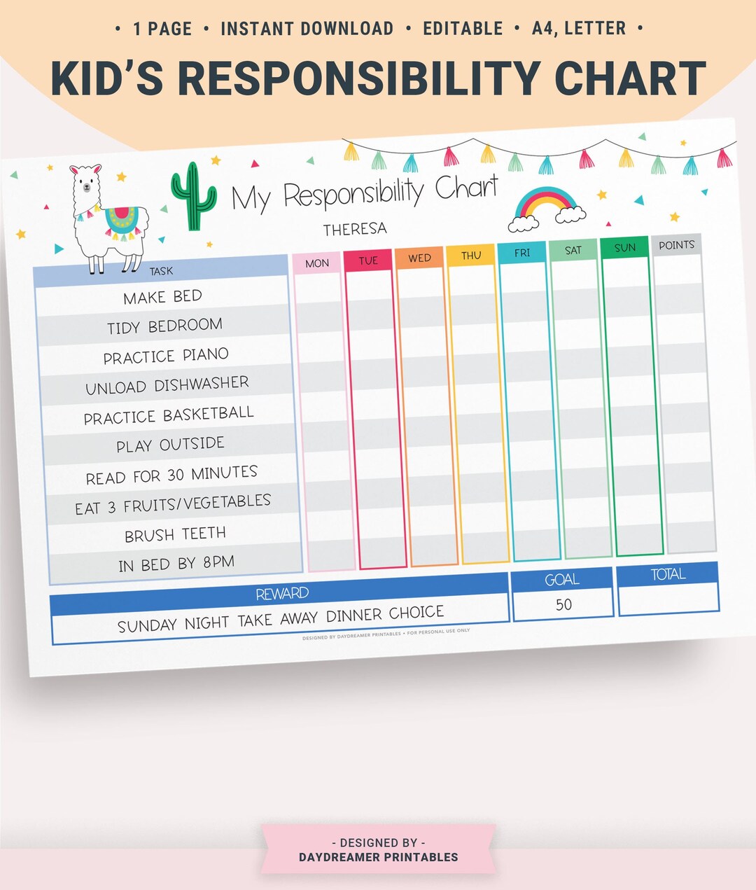 Kids Responsibility Chart Printable Responsibility Chart for - Etsy ...