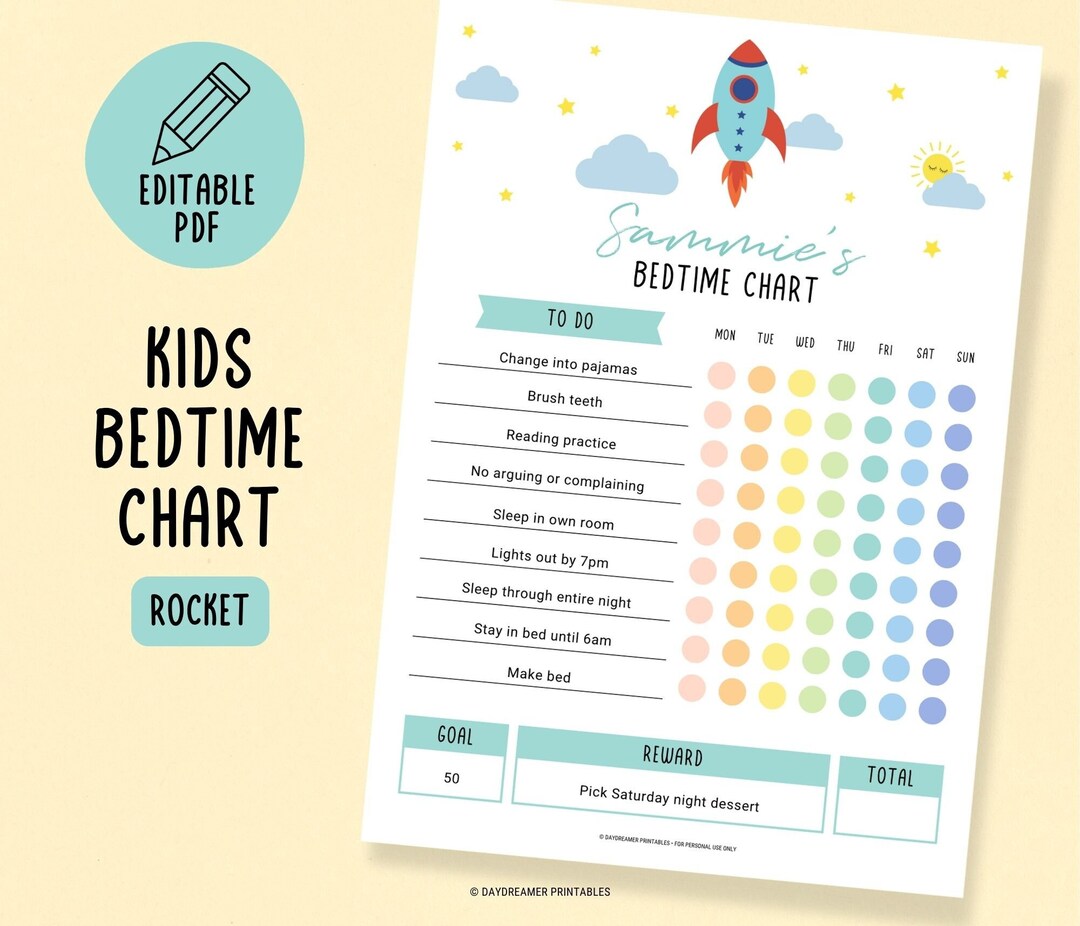 Kids Bedtime Routine Chart Editable Stay in Bed Reward Chart - Etsy