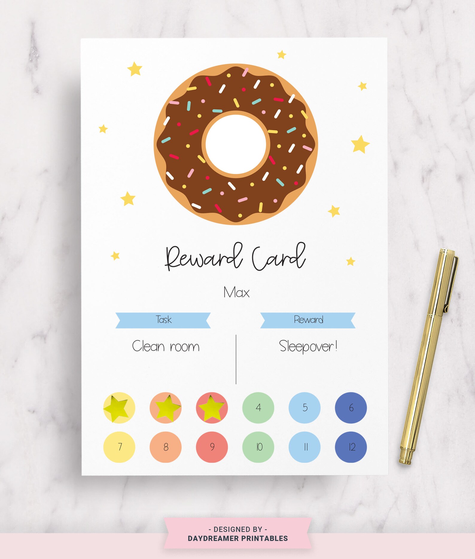 Kids Reward Card Editable Reward Chart for Kids - Etsy