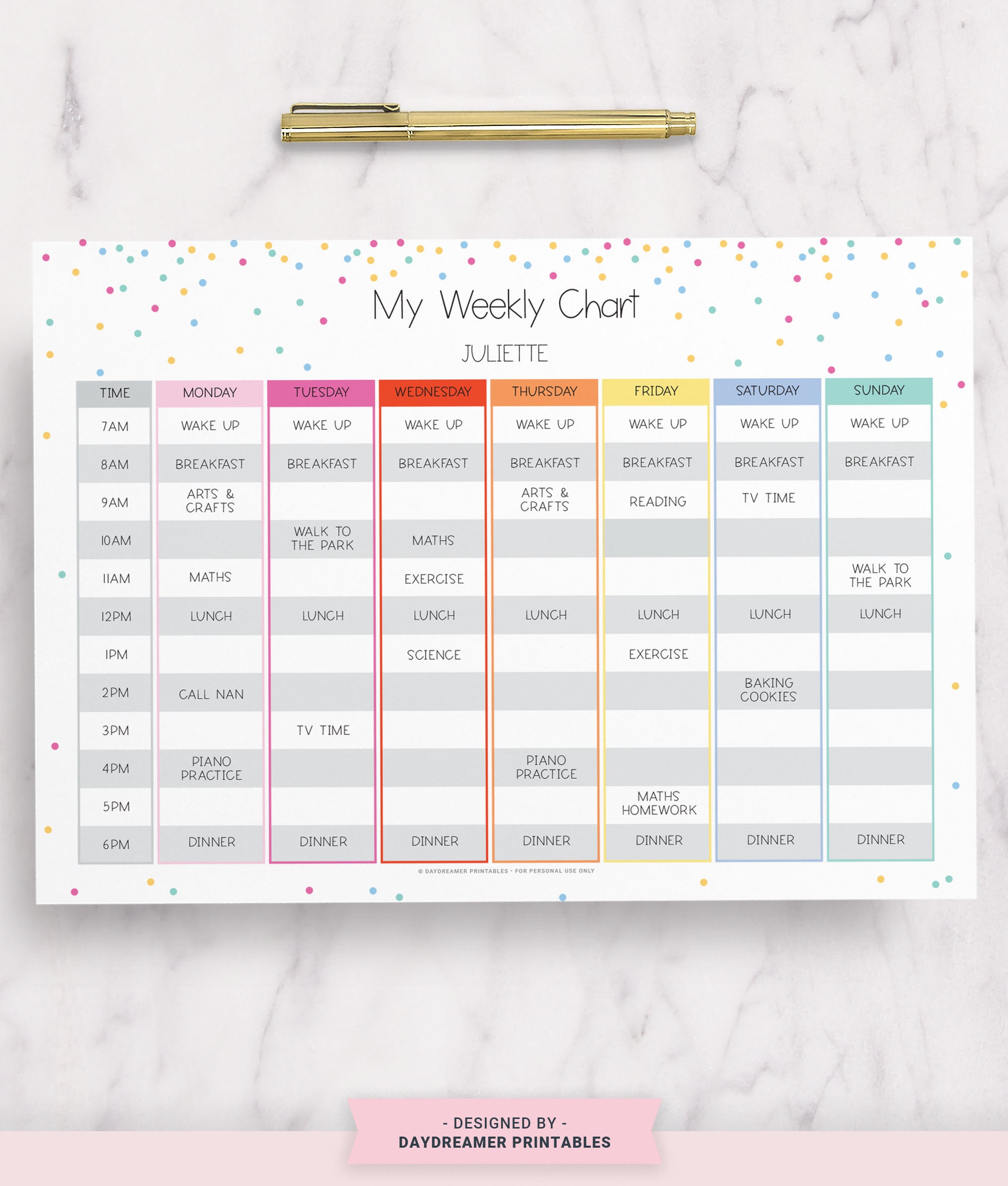 Editable Kids Weekly Planner Schedule Chart Kids Daily - Etsy