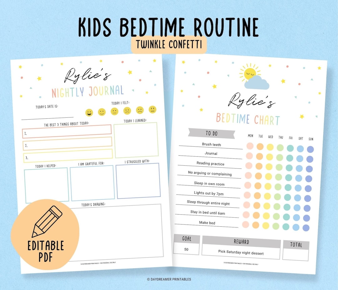 Kids Bedtime Checklist and Gratitude Journal Printable Sleep - Etsy