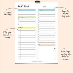 Daily Planner Printable Goal Planner | Daily to Do List With Time ...