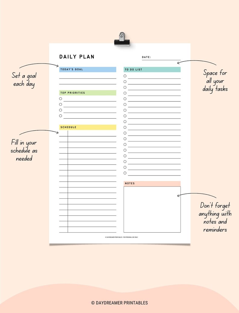 Daily Planner Printable Goal Planner | Daily to Do List With Time ...