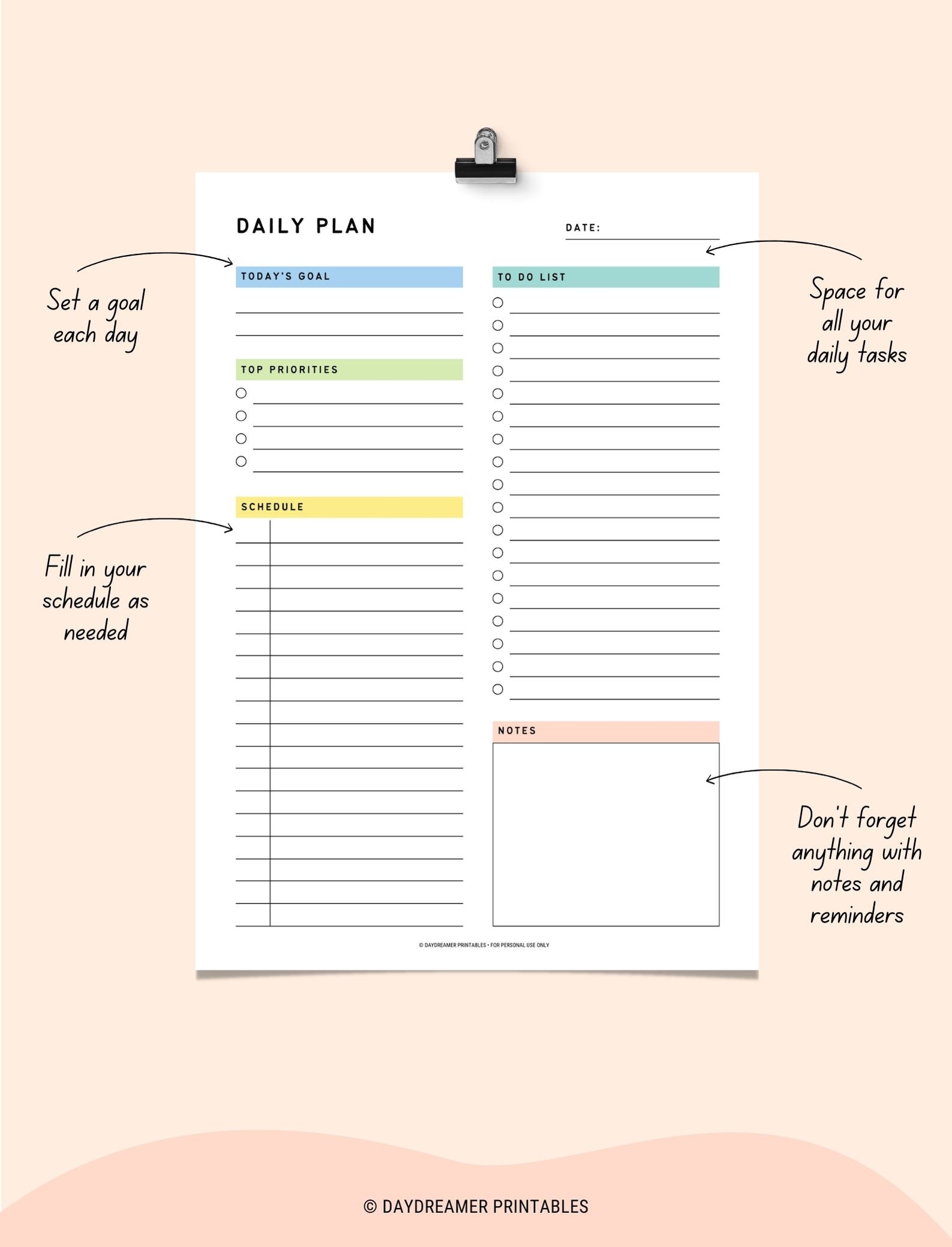 Daily Planner Printable Goal Planner | Daily to Do List With Time ...