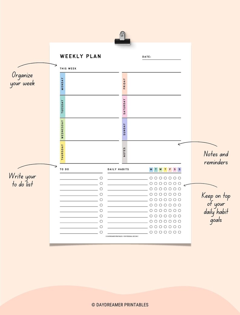 Weekly Planner Printable With Daily Habit Tracker and to Do List ...