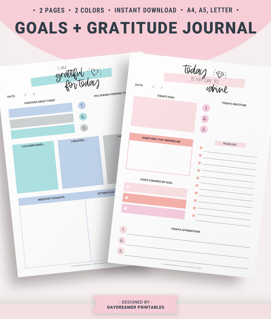 Gratitude Journal Printable, Goal Setting, Daily Gratitude Planner ...