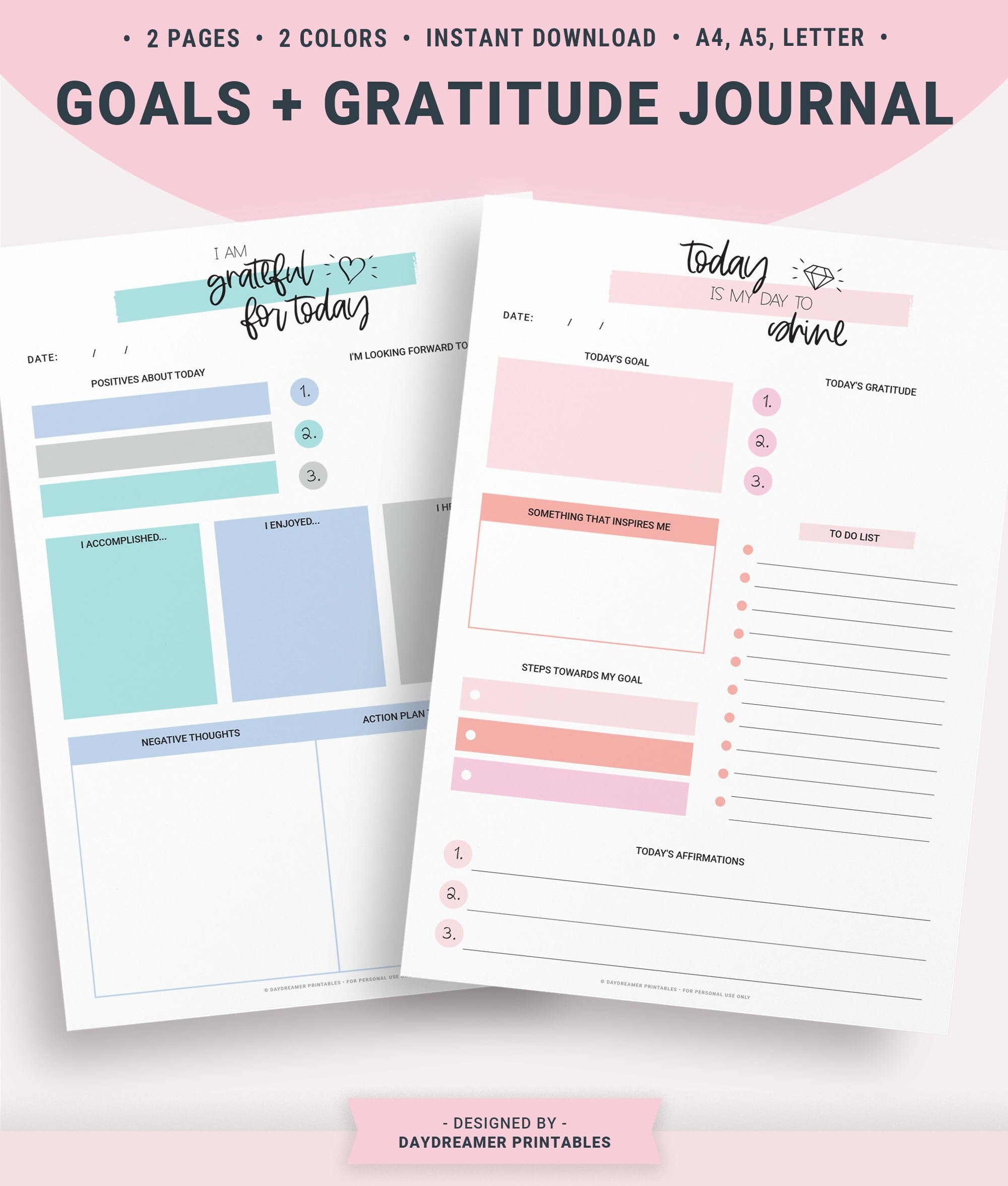 Gratitude Journal Printable, Goal Setting, Daily Gratitude Planner ...