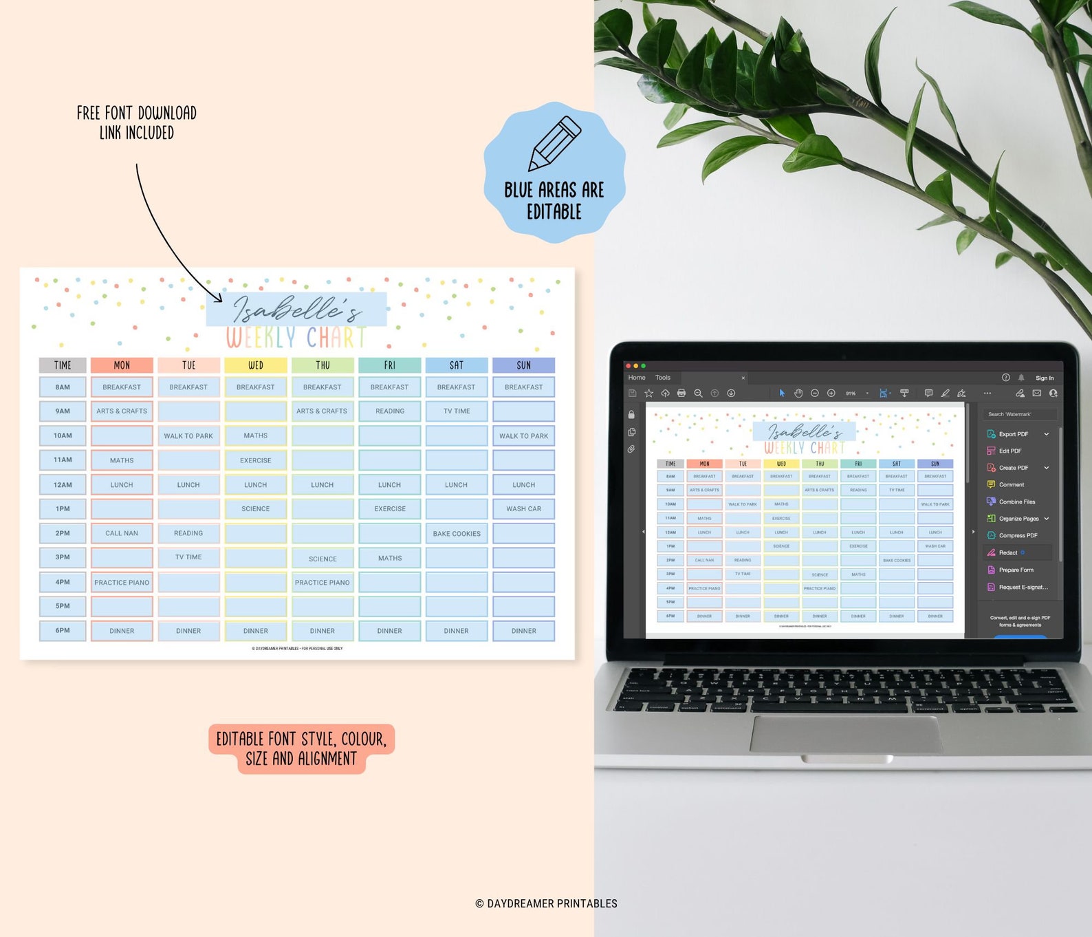 Editable Kids Weekly Planner Schedule Chart, Kids Daily Schedule ...