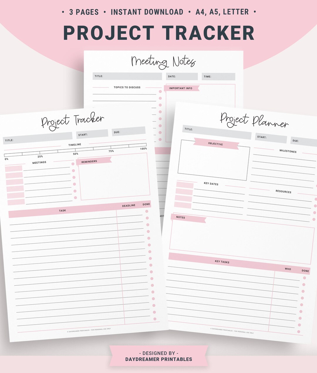 Daily Project Planner, to Do List, Work Planner, Student Project ...