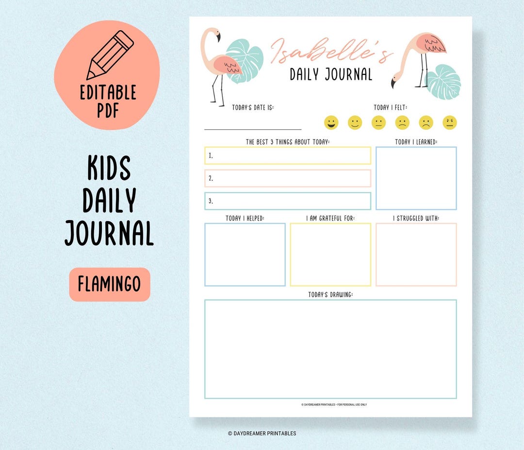 Kids Daily Journal Printable, Journal for Kids, Diary for Children ...