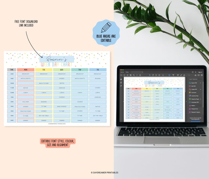Editable Kids Week Day Planner, Kids Weekly Schedule Chart, Kids Weekly ...