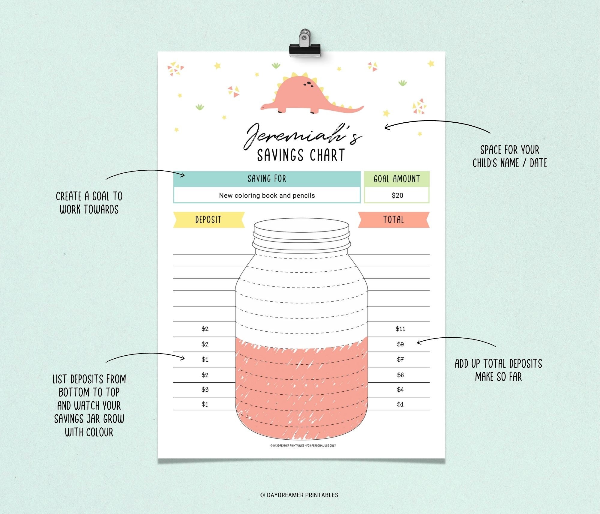 Kids Savings Tracker, Savings Jar Printable, Kids Savings Goal Chart ...