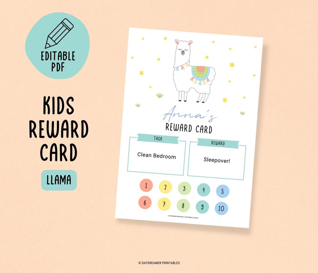 Kids Reward Card Editable Reward Chart for Kids - Etsy