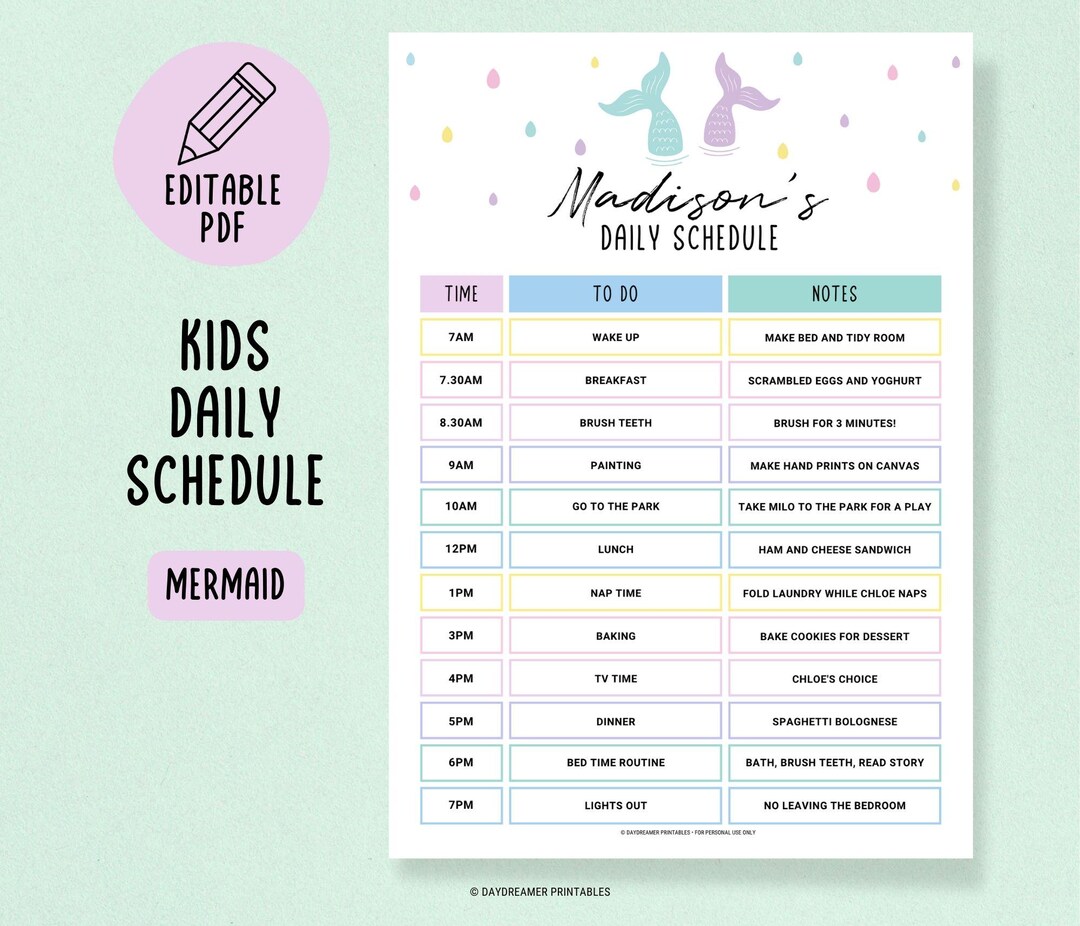 Kids Daily to Do List, Kids Daily Planner Printable, Kids Schedule Template, Kids Evening ...