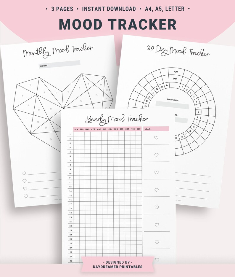 Mood Tracker Printable, Monthly Mood Chart, Mood Planner, Yearly Moods, Anxiety Tracker, Mood ...