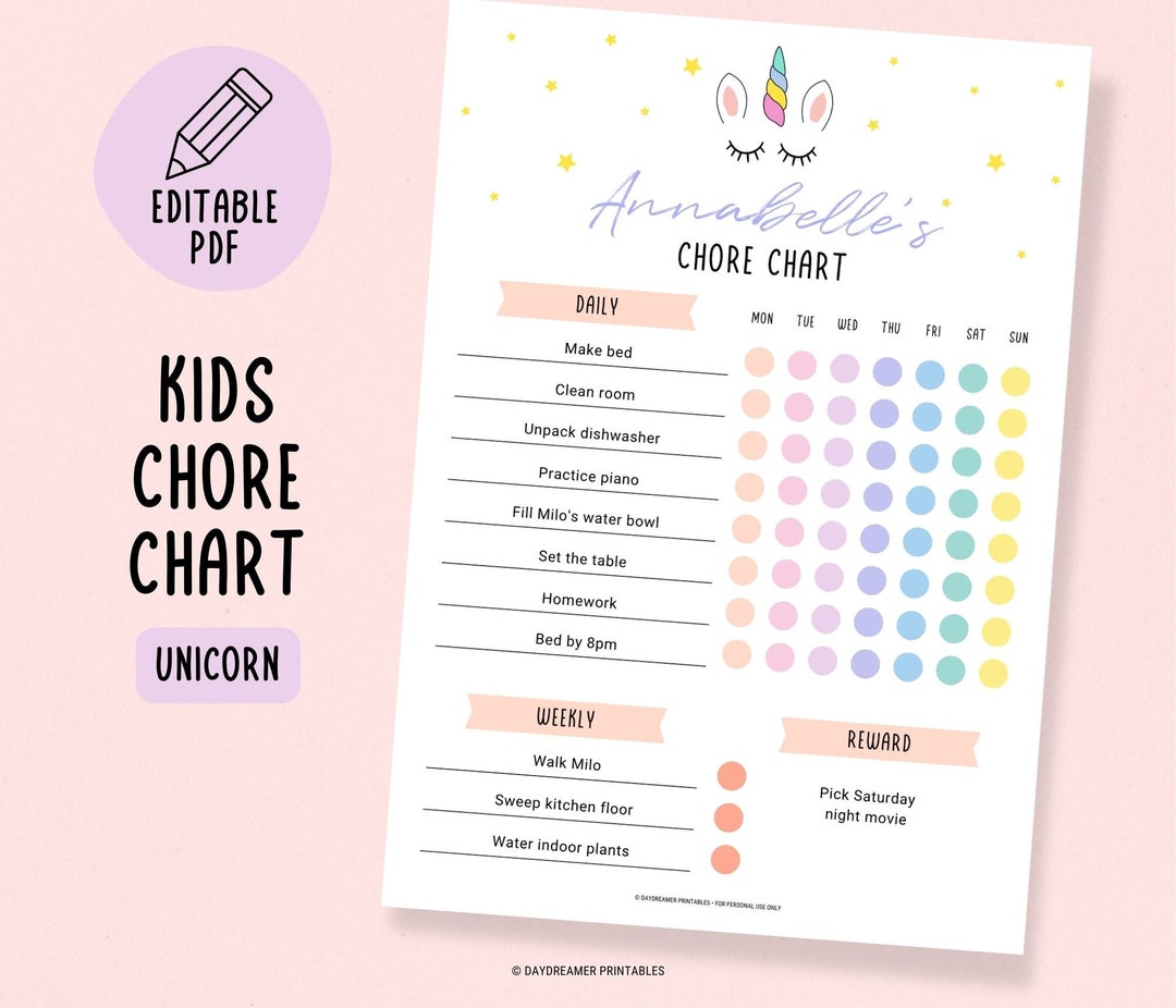 Editable Kids Chore Chart Printable Chore Chart for Kids - Etsy