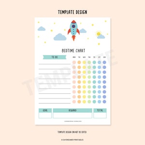 Kids Bedtime Routine Chart Editable, Stay in Bed Reward Chart Printable ...