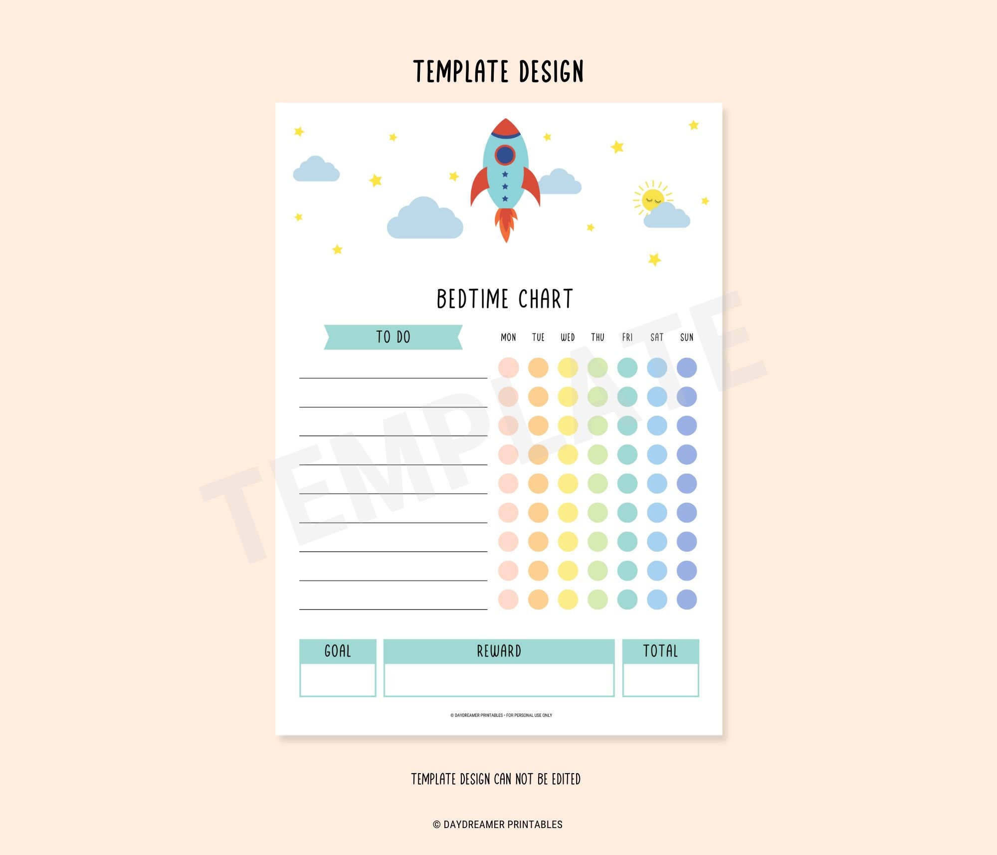 Kids Bedtime Routine Chart Editable, Stay in Bed Reward Chart Printable ...