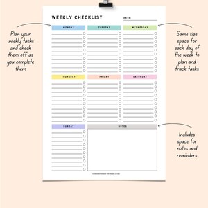 Weekly Checklist Printable, Weekly to Do List Planner, Weekly Calendar ...