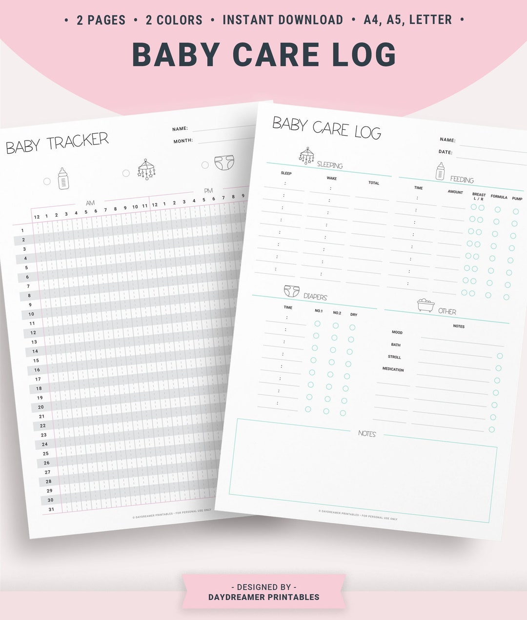 Printable Baby Care Log, Baby Tracker, Newborn Tracker, Nanny Log ...