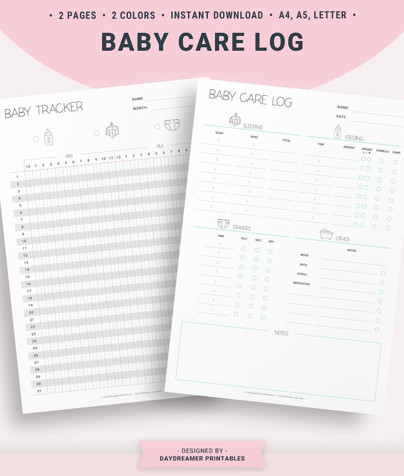 Printable Baby Care Log, Baby Tracker, Newborn Tracker, Nanny Log ...