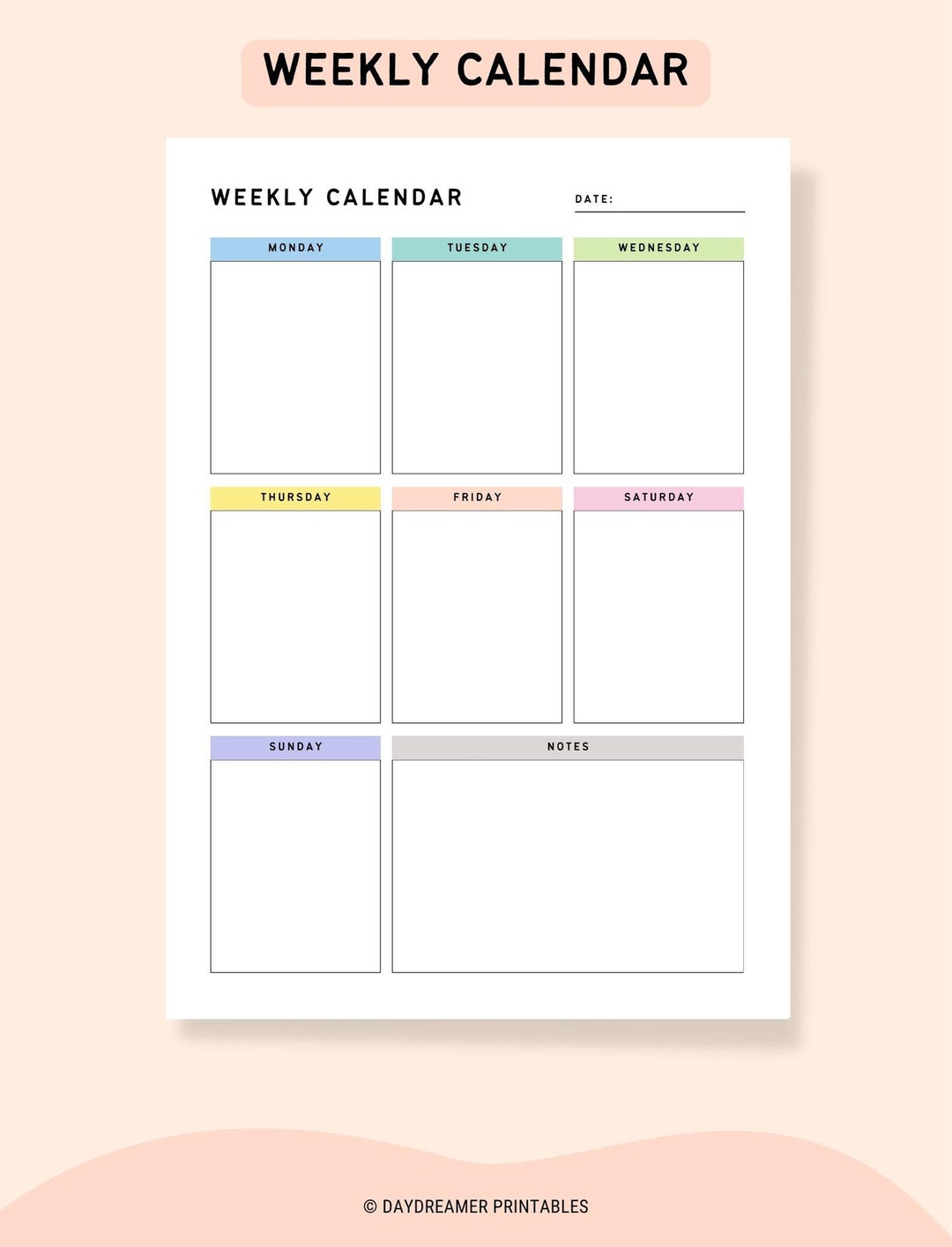 Weekly Schedule Template, Printable Weekly Planner, Weekly Calendar ...