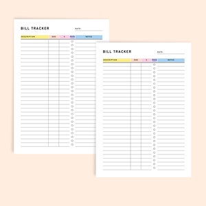 Bill Tracker Printable Template for Yearly or Monthly Household ...