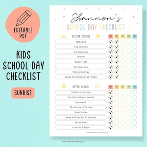 Kids Ready for School Daily Checklist Printable, School Day Routine for ...