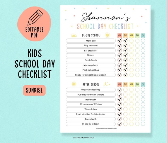 Get Ready For School Checklist