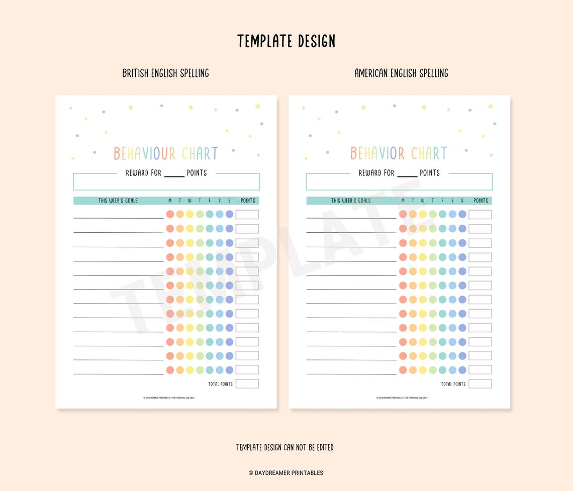 Behavior Chart for Kids, Printable Reward Chart for Good Behaviour ...