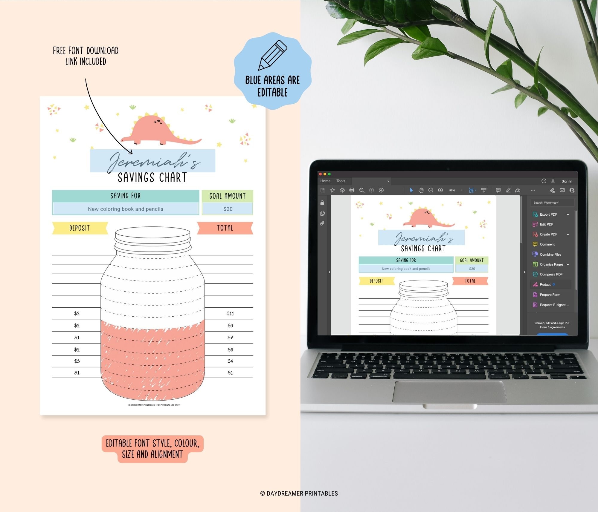 Kids Savings Tracker, Savings Jar Printable, Kids Savings Goal Chart ...