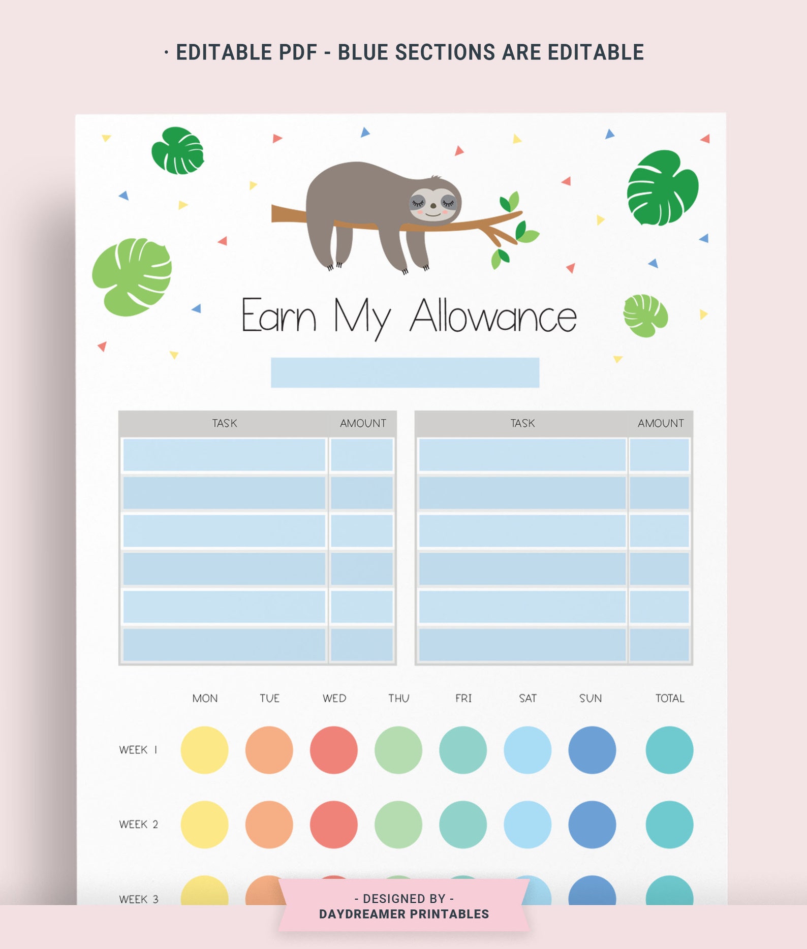 Kids Allowance Chart Printable Editable Kids Chores - Etsy Australia