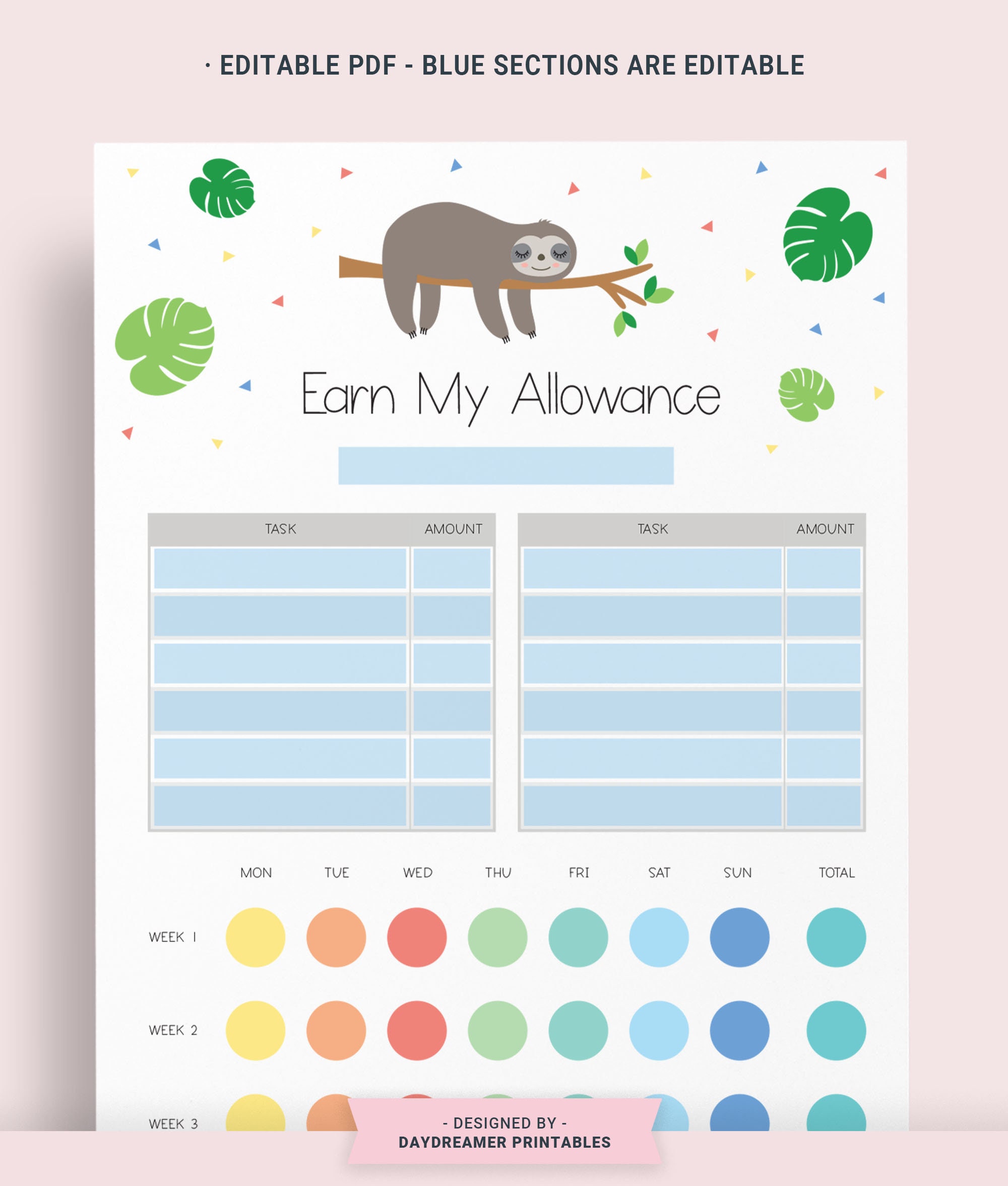 Kids Allowance Chart Printable Editable Kids Chores - Etsy Australia