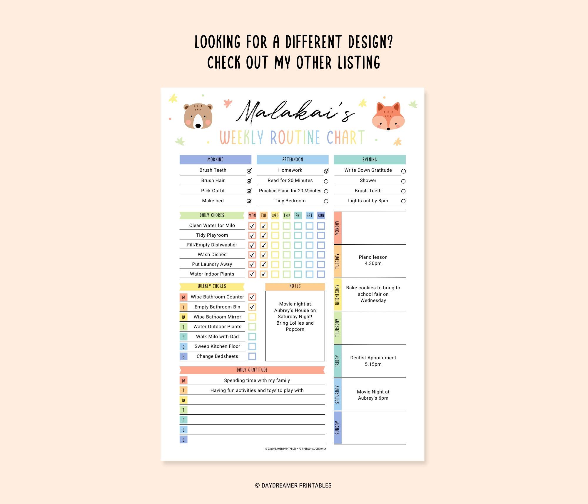 Editable Kids Routine Chore Chart Printable, Daily Planner for Kids ...