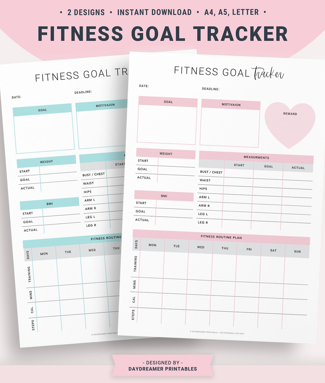 Fitness Planner Printable, Weight Loss Tracker, Health and Fitness ...
