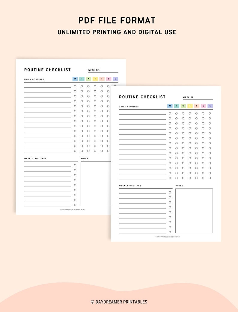 Printable Routine Checklist for Tracking Daily and Weekly Habits ...