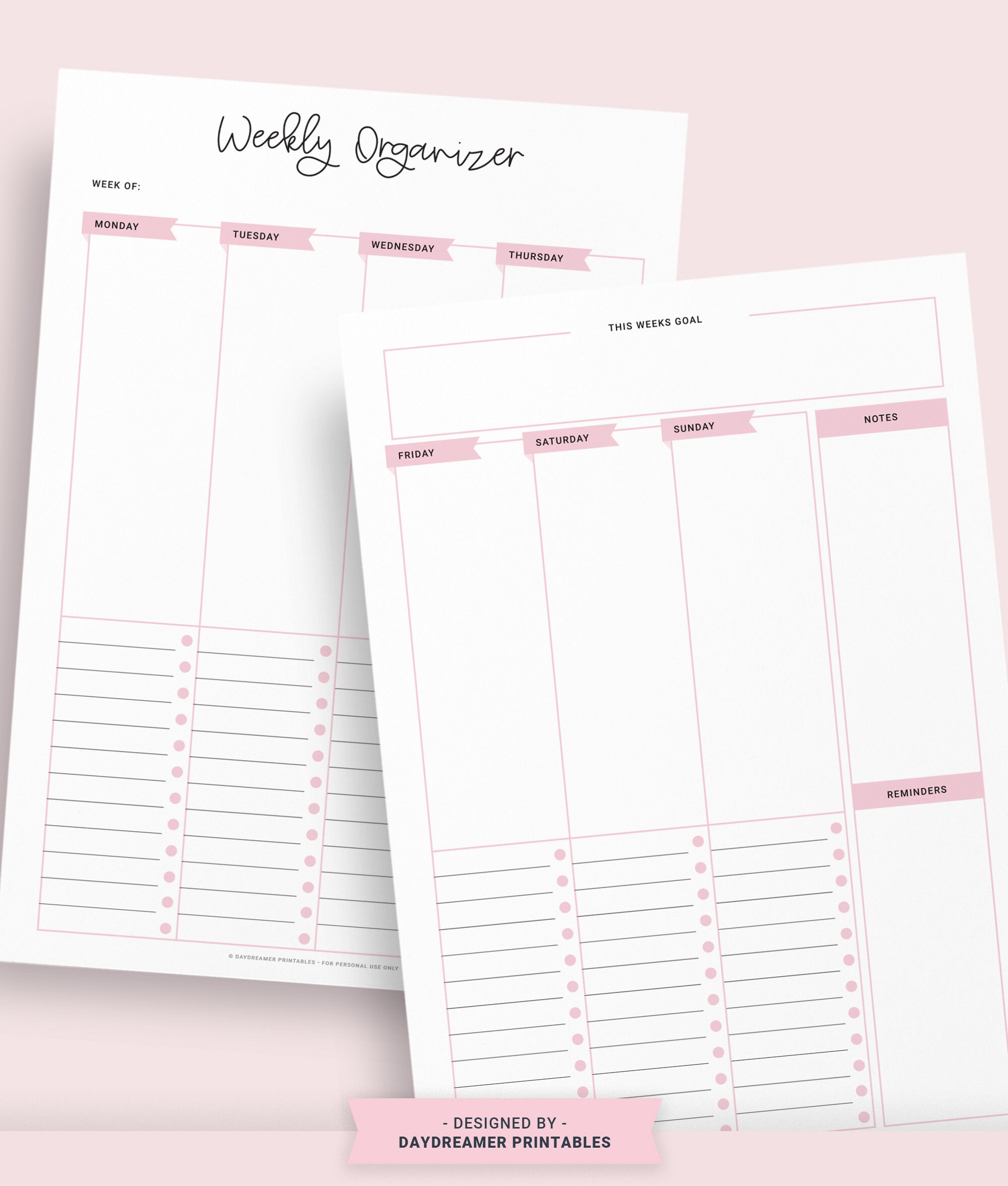 Printable Weekly Calendar Undated, Daily Planner, Weekly Organizer ...