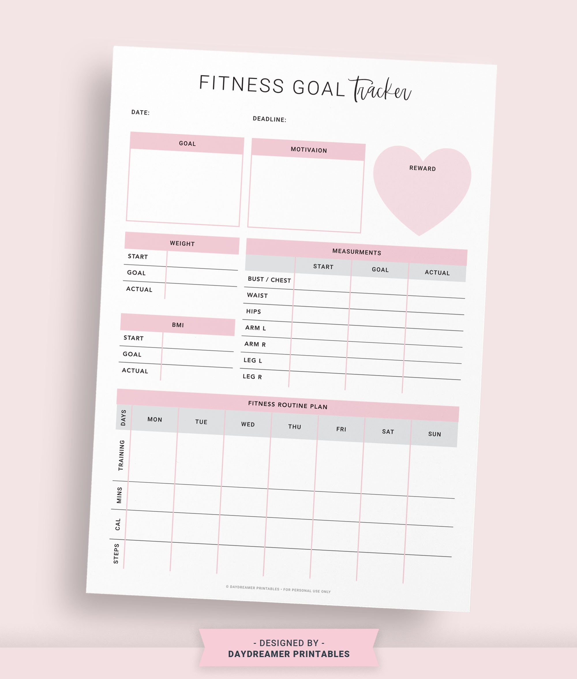 Fitness Planner Printable, Weight Loss Tracker, Health and Fitness ...