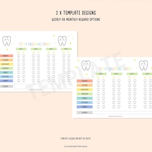 Kids Daily Teeth Brushing Visual Chart With Reward | Editable Monthly ...