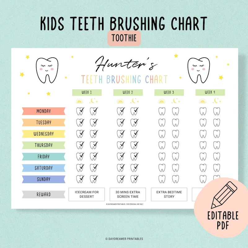 Tooth Brushing Chart - Etsy