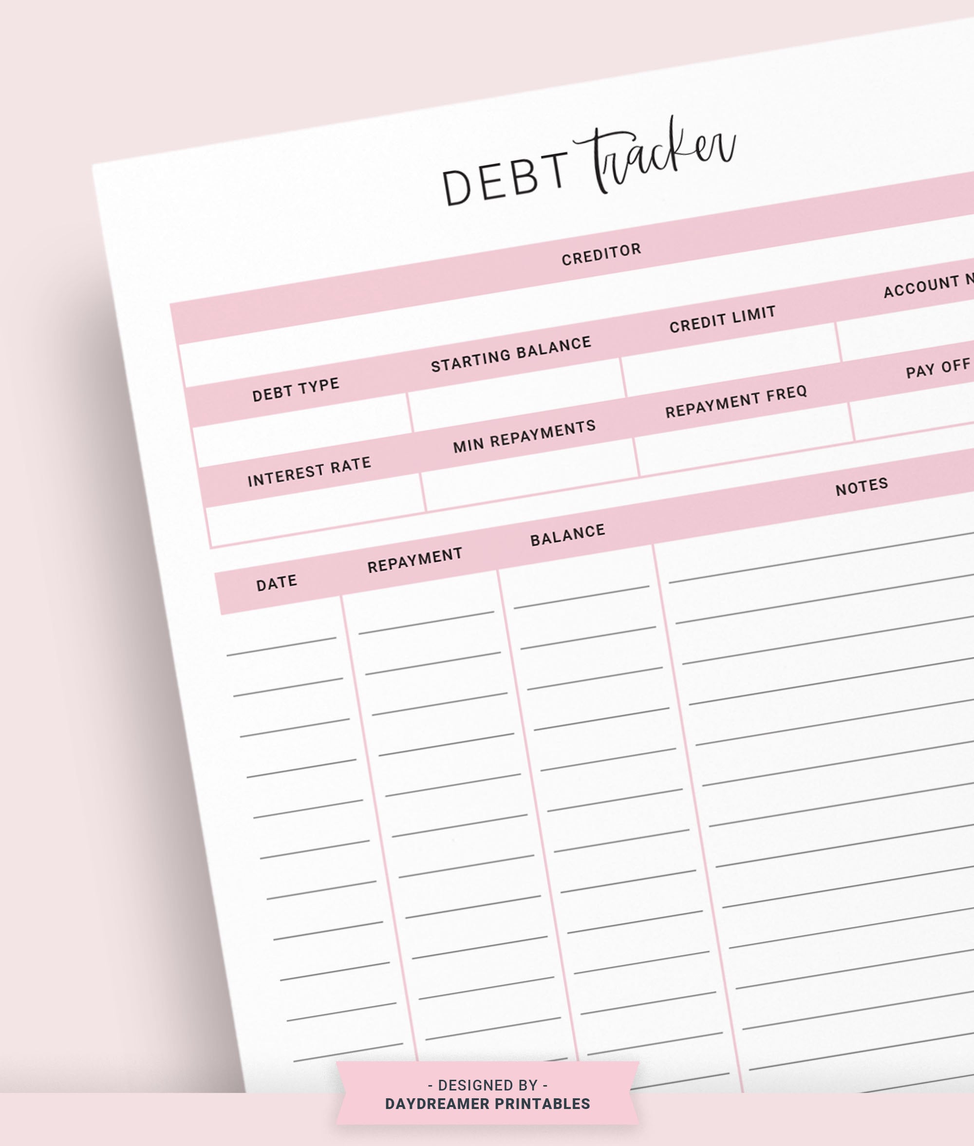 Debt Tracker, Debt Snowball Spreadsheet, Debt Repayment Printable, Debt ...