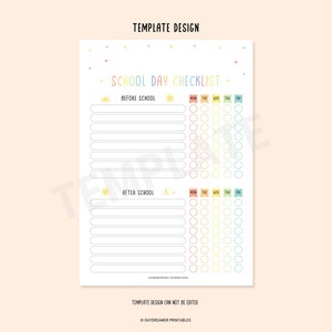 Kids Ready for School Daily Checklist Printable, School Day Routine for ...