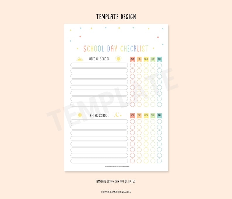 Kids Ready for School Daily Checklist Printable, School Day Routine for ...